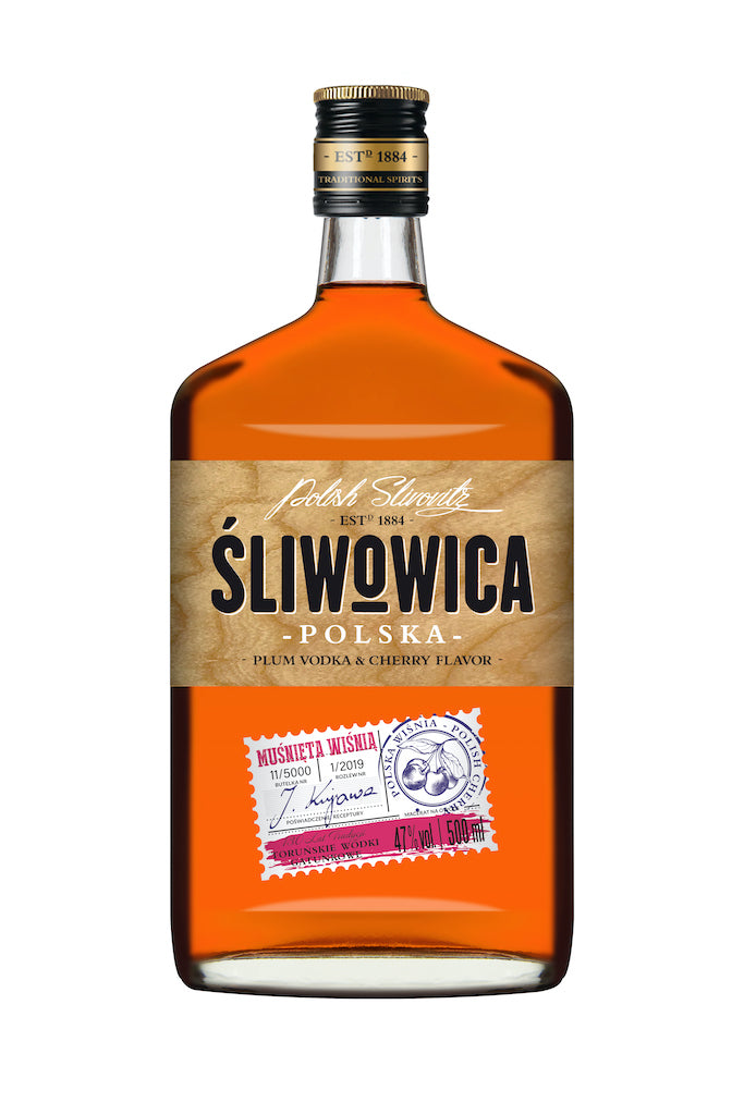Slivovitz mit Kirscharoma, Sliwowica Polska. 0,5 l, alc. 47 % vol ...
